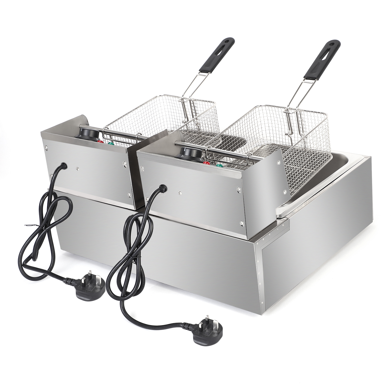 Stainless Steel Commercial Electric Deep Fryers Twin Fat Fryer Double ...